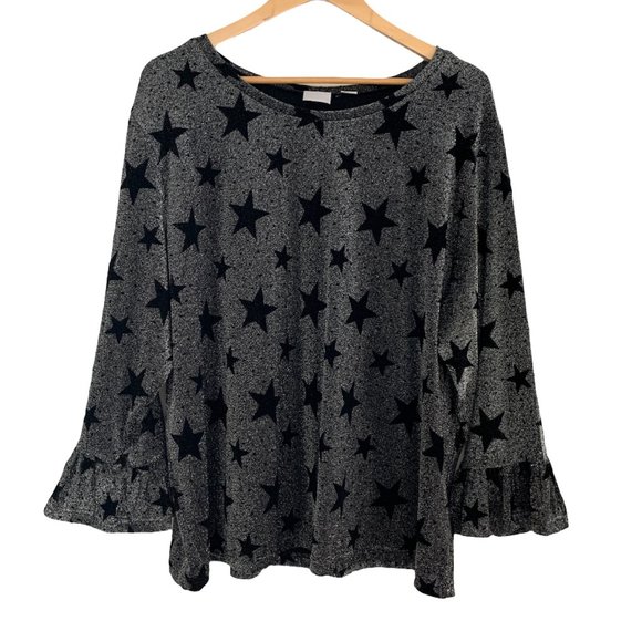 Tops | Silver Star Print Long Sleeve Blouse | Poshmark